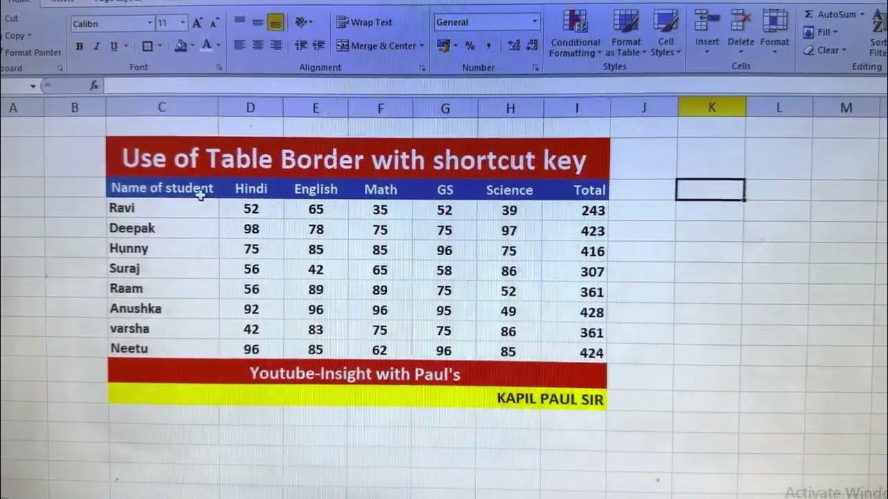 Table Border Shortcut key, Computer, Excel, #youtube #youtubeshorts #shorts #trending - YouTube