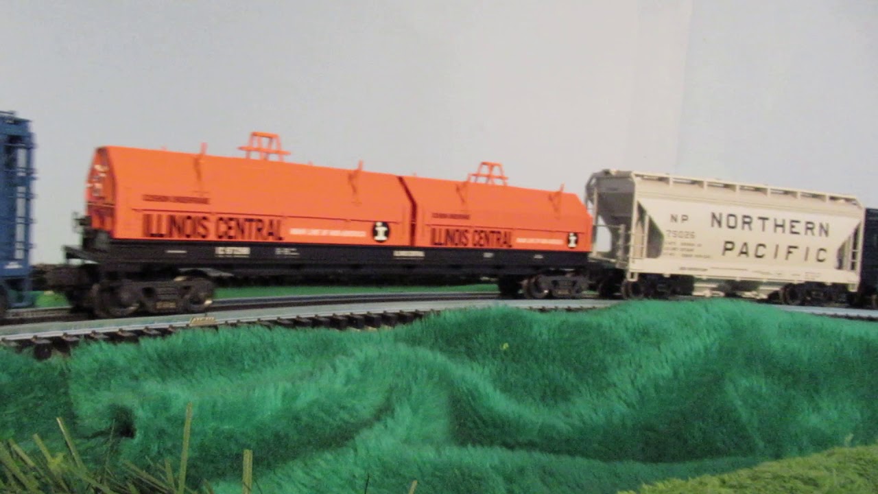 O Scale GTW GP9 diesel pulling GTW, GN, NP, IC, D&TS, CN, D&RGW freight ...
