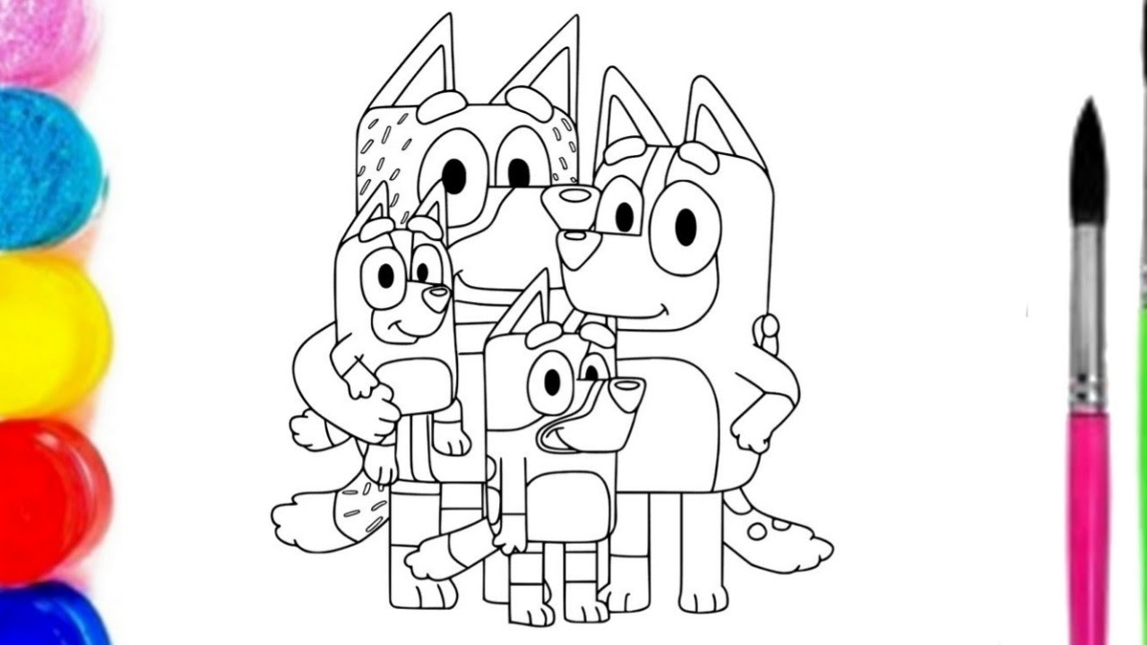 How to draw and colour Bluey Family||easy drawing and colouring for ...