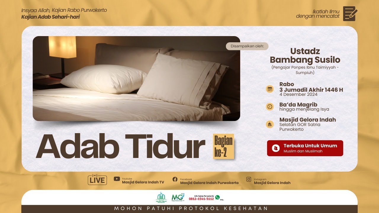 (LIVE) Adab Tidur 2 - Ustadz Bambang Susilo - YouTube
