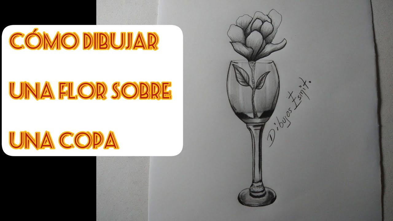 como dibujar una copa a lápiz y una flor - YouTube