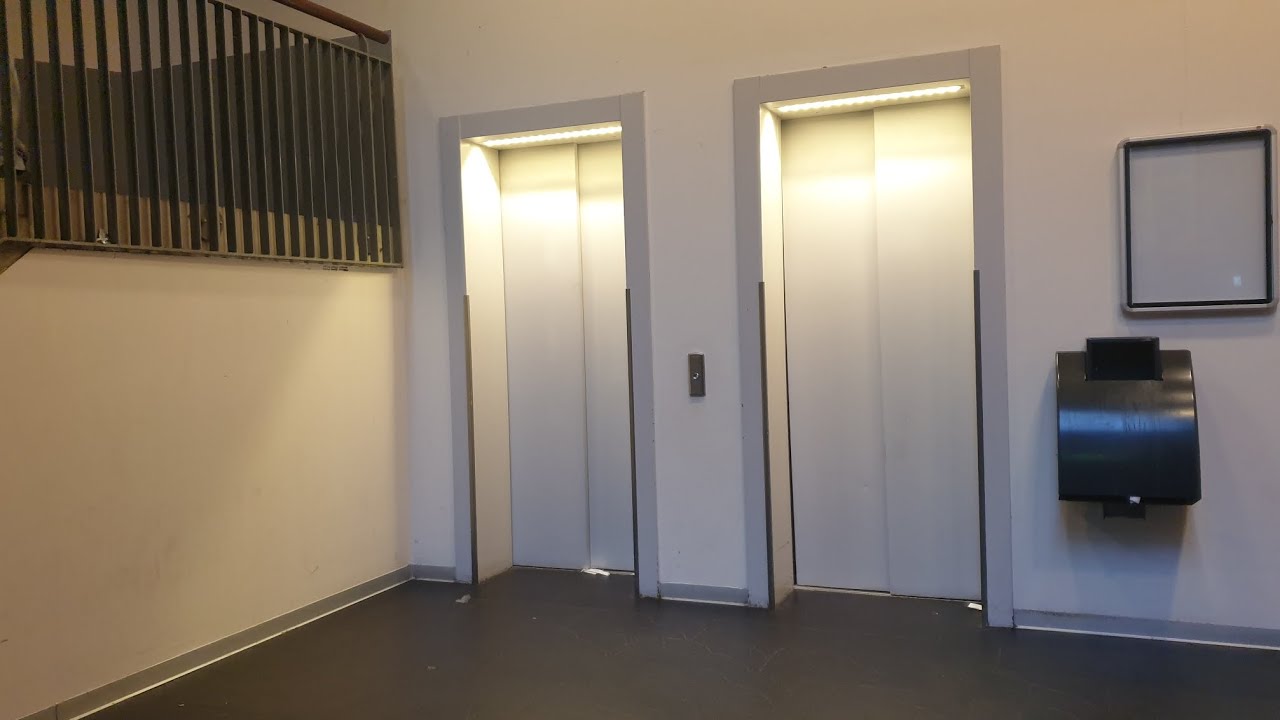 2 Otis Gen2 elevators. Parking garage De Waag, Lelystad, Netherlands ...