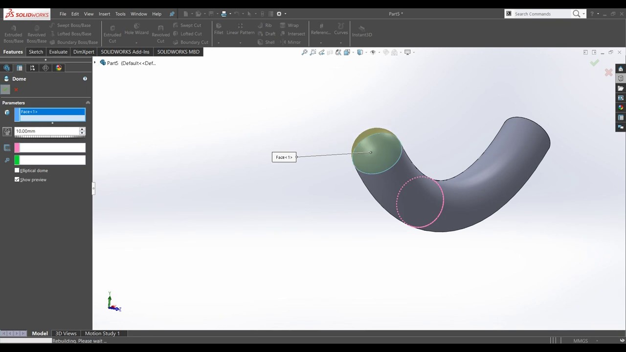 CAD CAM SOLIDWORKS TUTORIAL ! FEATURE ! DOME ! HOW TO USED DOME - YouTube