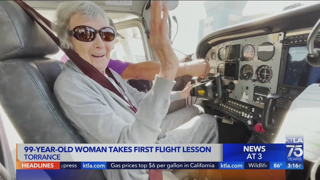 99-year-old woman learns to fly plane in Torrance, checks off bucket ...