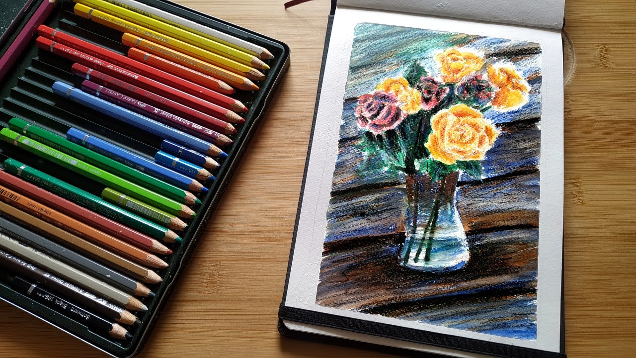 Watercolor pencil flowers painting tutorial - YouTube