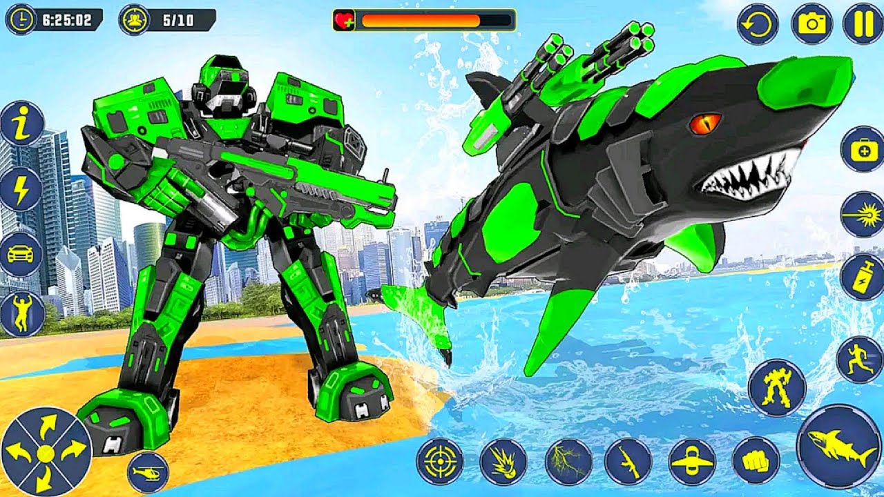 Angry Shark Attack Robot Shark Game Transform Police Robot Part.2 - YouTube