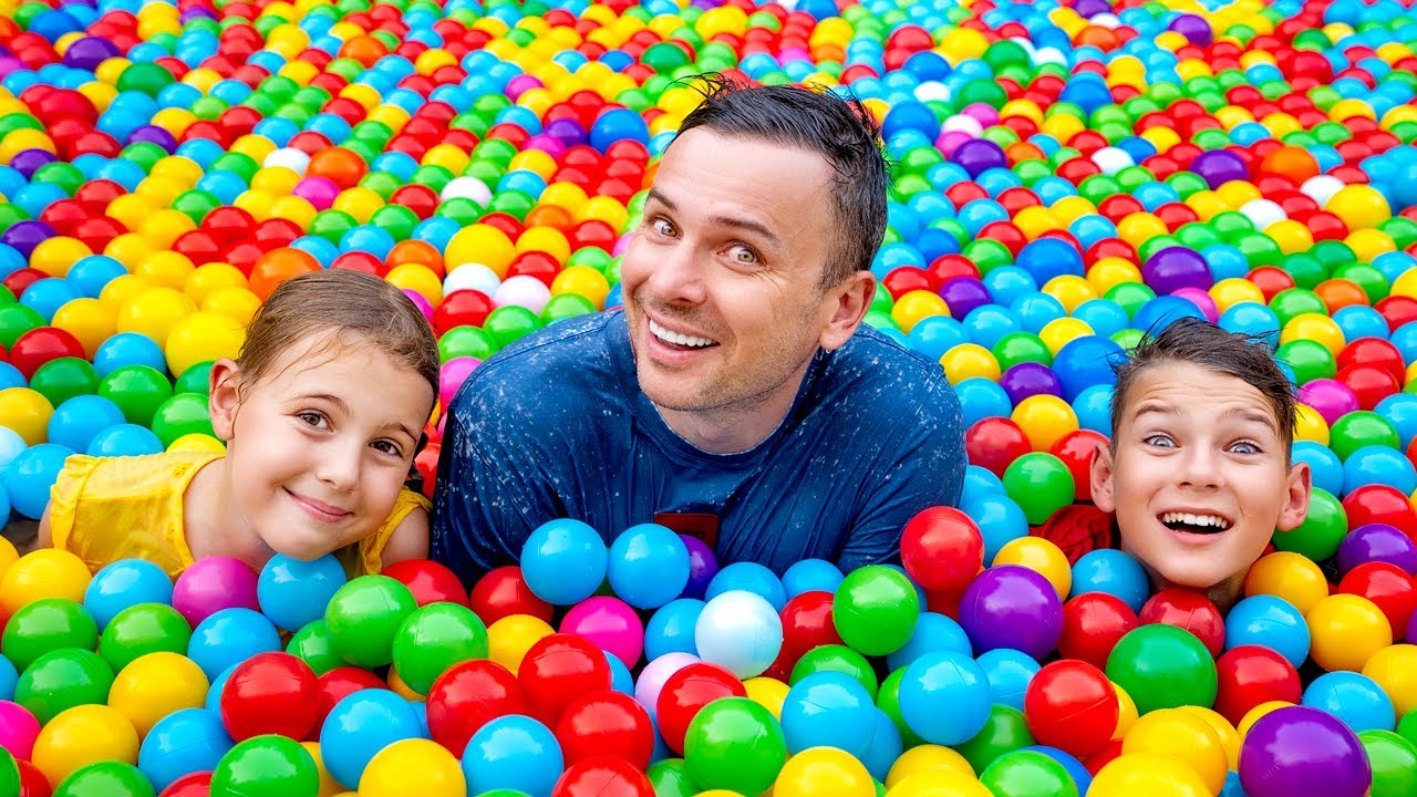 Vania Mania Kids Pretend to Play in a House Full of Colorful Ball Pit ...