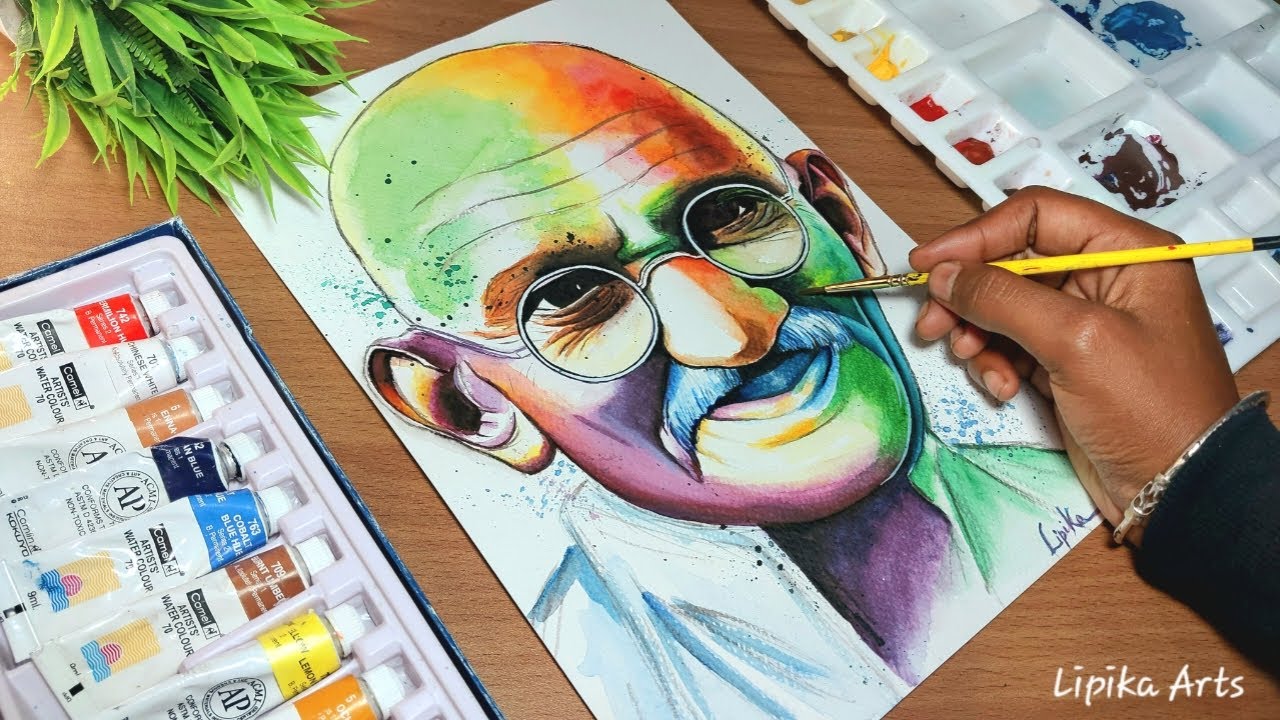 Mahatma Gandhi Drawing | How to draw Mahatma gandhi | Watercolor ...