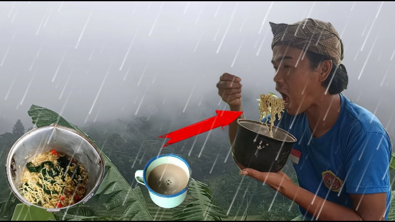 Hujan Deras !! Suasana Di Desa Masak Mie Sayur Seadanya Menikmati Kopi ...