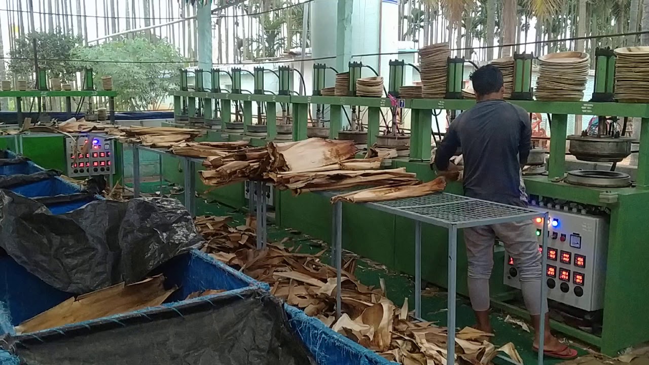 Areca leaf plate making semi automatic machine - YouTube