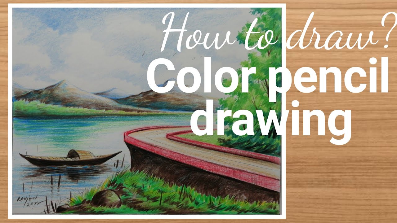 Nature drawing with pencil colour easy // Colour pencil drawing scenery ...
