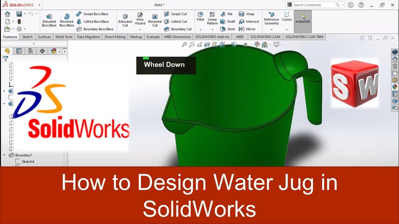 How to Design Water Jug in SolidWorks - YouTube