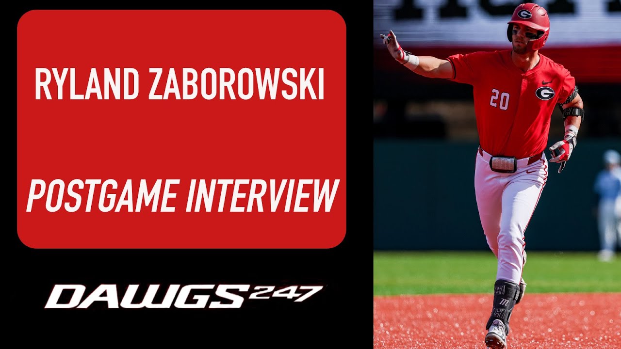 Georgia baseball's Ryland Zaborowski reacts after successful return ...