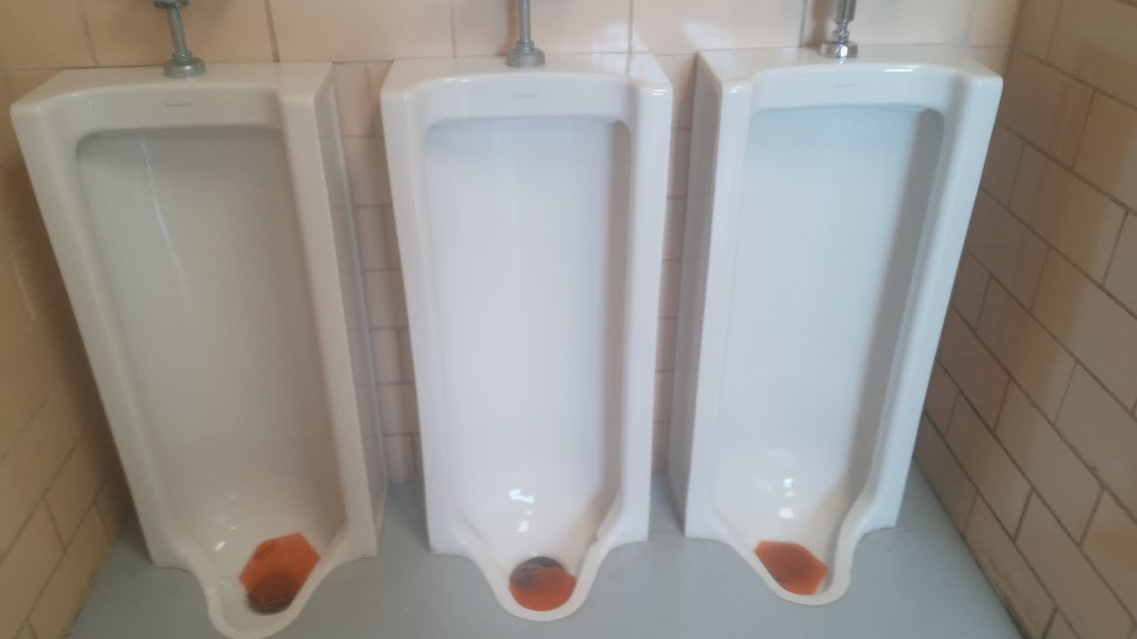 Vintage Standard Wall urinals at an old school flush tests. - YouTube