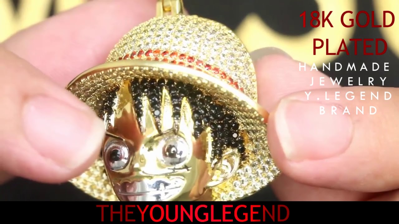 TheYoungLegend - 18K Gold Iced Out LUFFY Pendant - YouTube