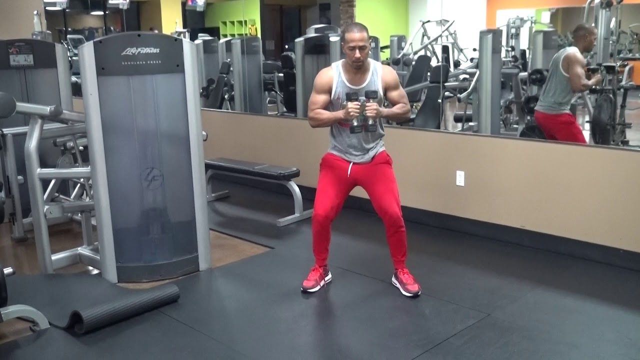 Rotational Squat With Dumbbell Chest Press - YouTube