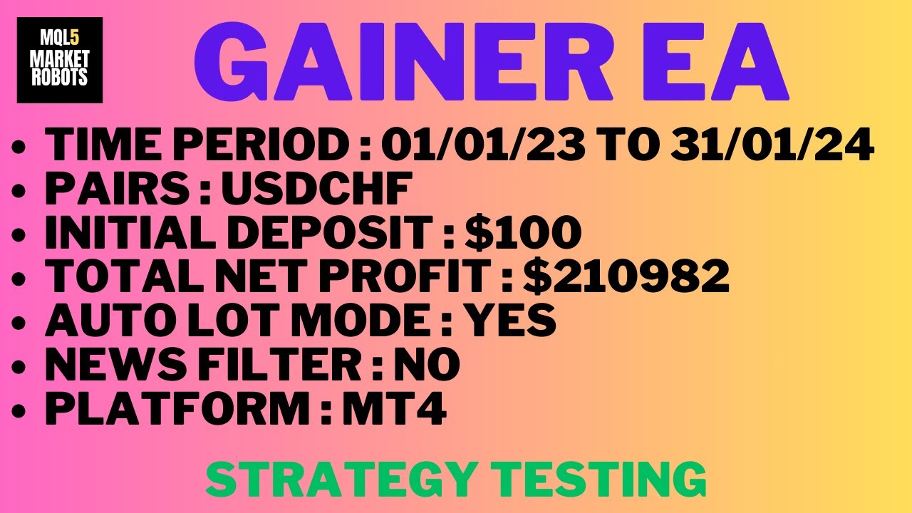 Gainer EA Forex MT4 Robot Strategy Testing | mql5 market robots - YouTube