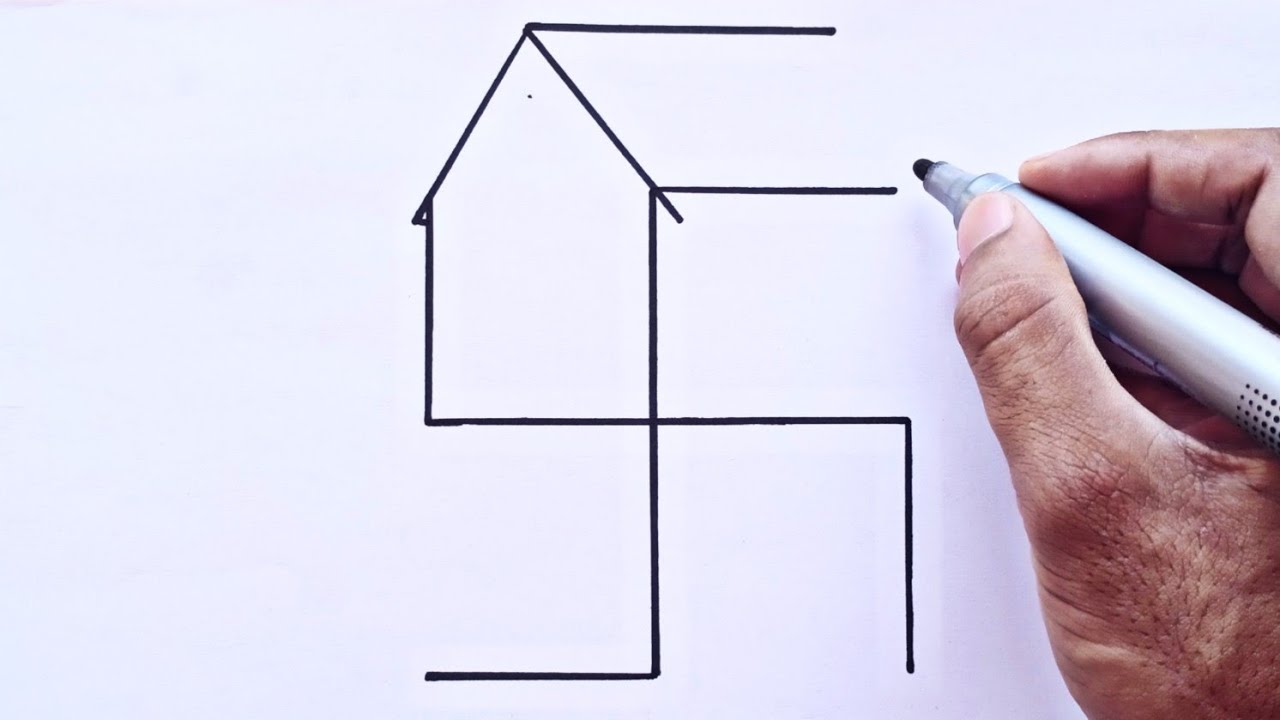 How to Draw a House with Swastika very easy | स्वास्तिक Drawing step by ...