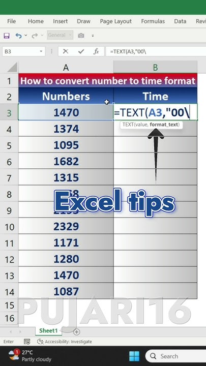 How to convert number to time format TEXT FUNCTION IN #EXCEL #pujari16 ...
