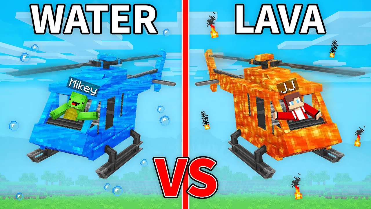 JJ's LAVA Helicopter vs Mikey's WATER Helicopter Elemental Build Battle in Minecraft - Maizen ...