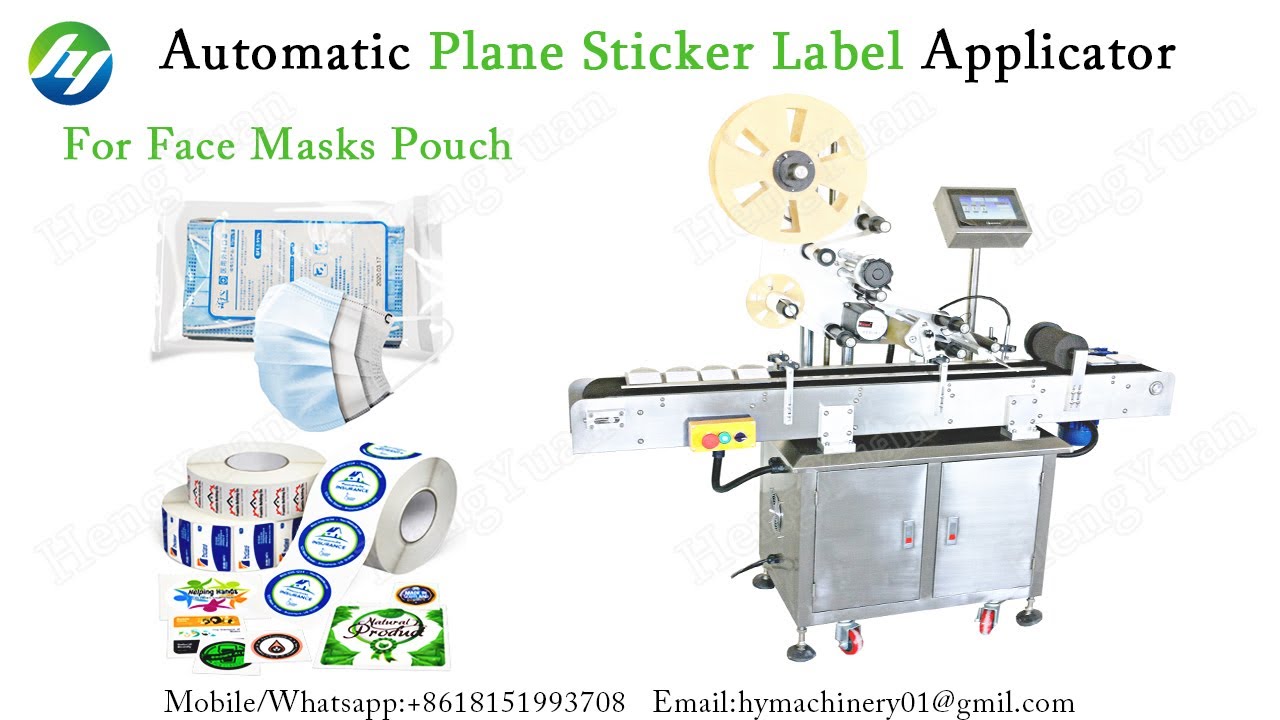 Automatic Plane Sticker Label Applicator for face masks pouch - YouTube