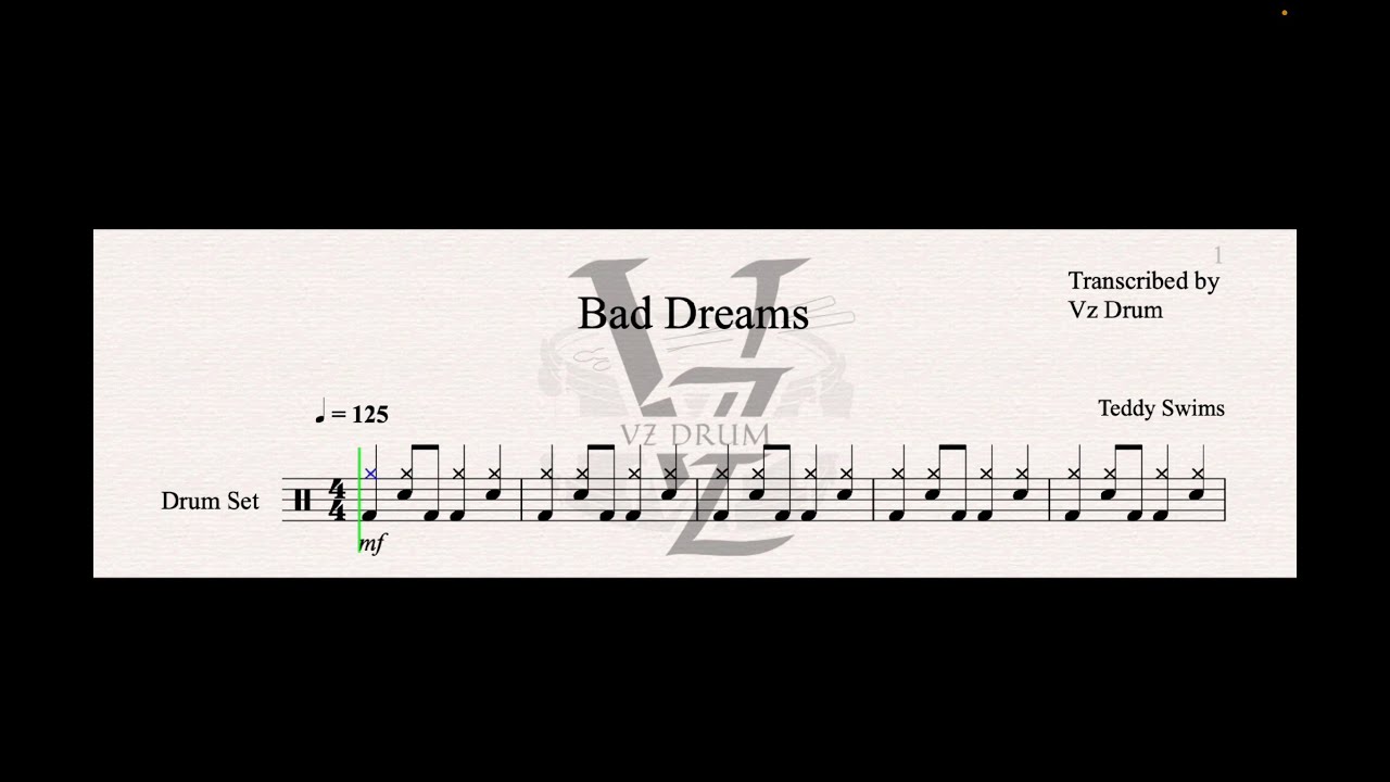 Teddy Swims - Bad Dreams Drum Score [ Drum Sheet Music Play Along ...