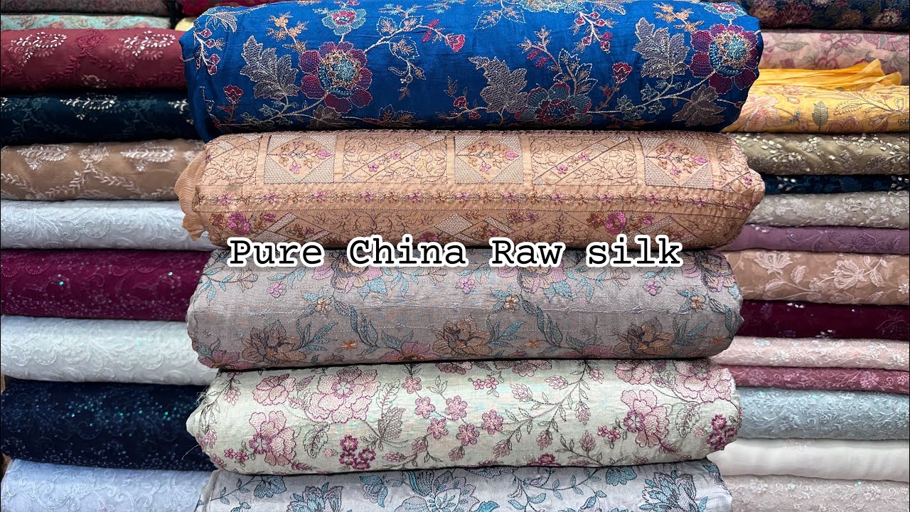 Pure China Raw silk embroidered with pure china crincle Chiffon duppata ...