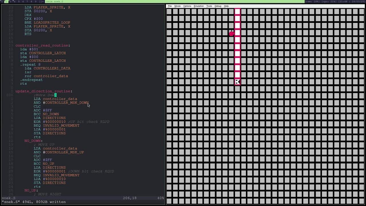 Coding Snake in Assembly 6502 NES adding APPLE - YouTube