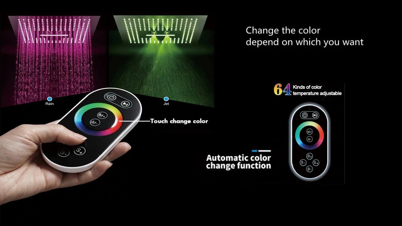 Remote Control LED Lighted Rain Shower Head - YouTube