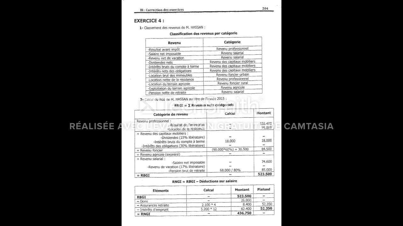 FISCALITÉ IMPÔT SUR LE REVENU EXERCICE 1 + 'LES FORMULES ' القواعد ...