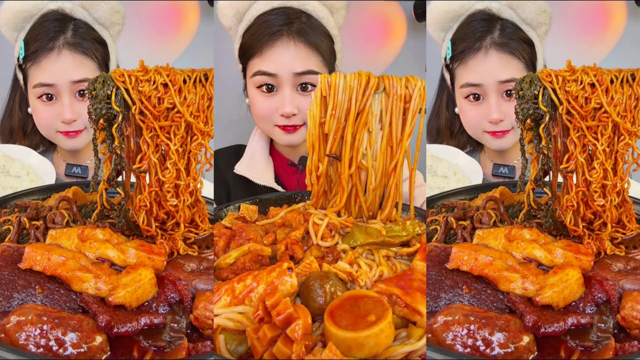 FIRE NOODLE HOTPOT MUKBANG 🌶️ | 100% ASMR Eating Show | Spicy Food ...