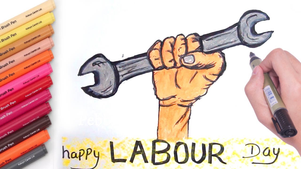 May 1st Labour Day Drawing Easy step by step for Beginners | How to ...
