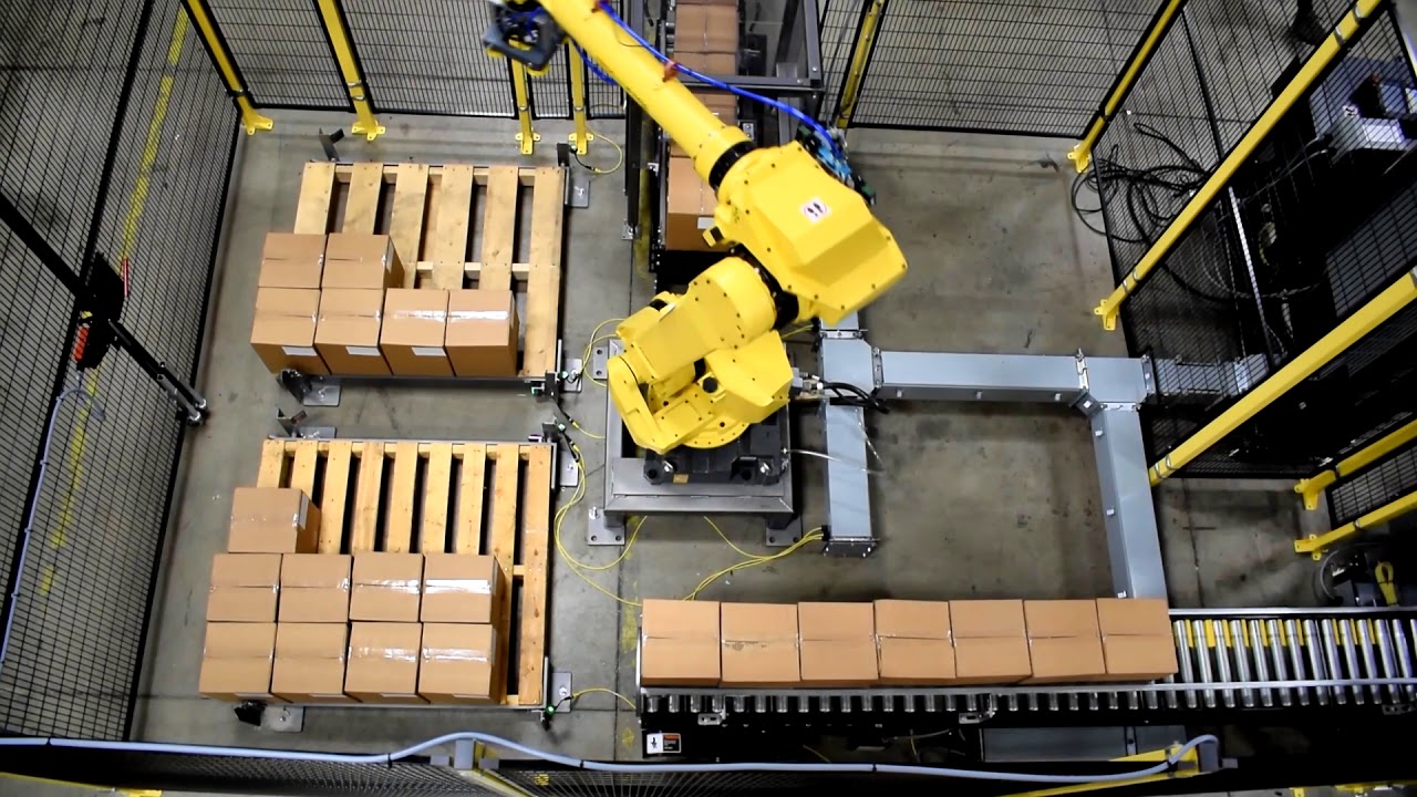 Robotic Palletizing Dual Lanes - YouTube
