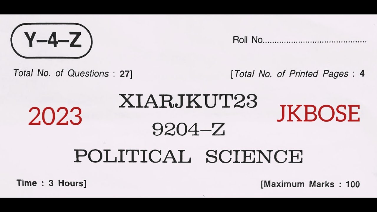 jkbose class 11th political science paper 2023 | jkbose political ...