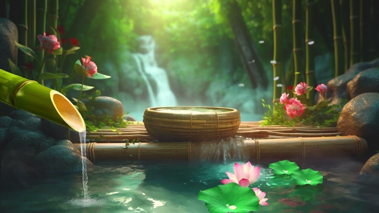 Healing Bamboo Fountain Relaxing music with the sound of Bamboo ...
