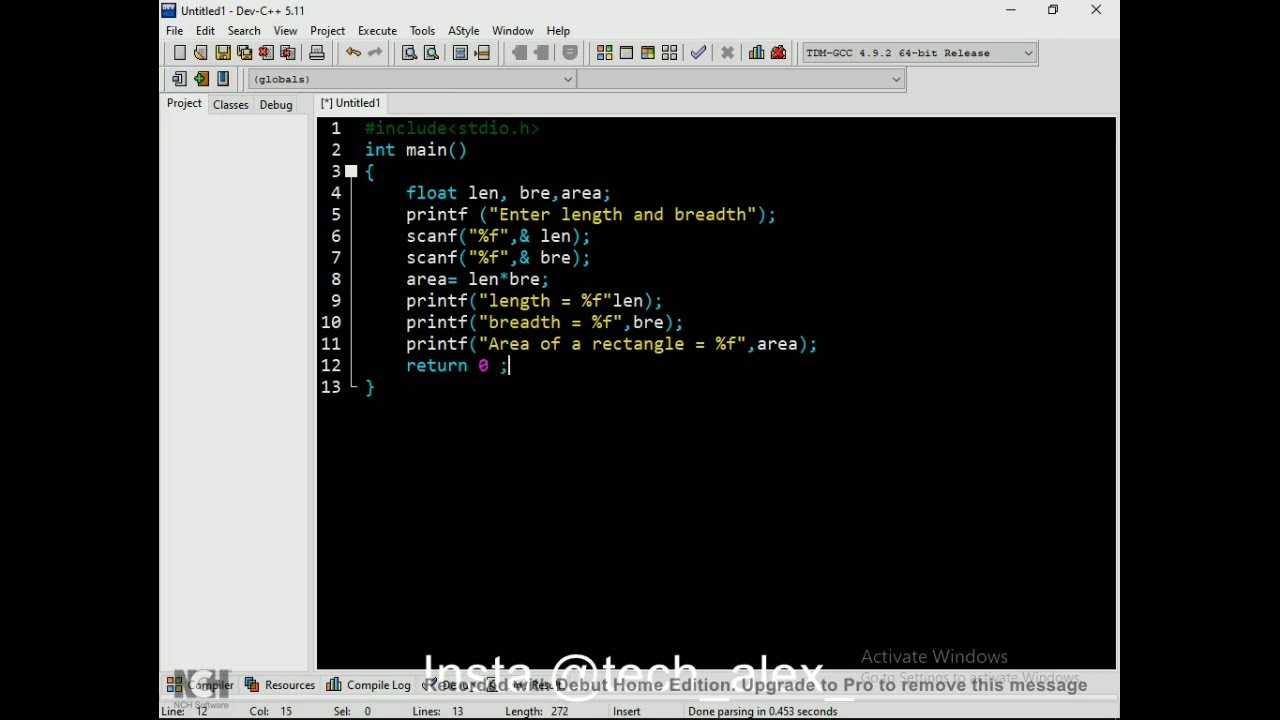 C Programming Ep 4 Area Of A Rectangle Value Taken From User Youtube