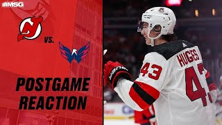 Luke Hughes reacts to his OT game-winner vs. Capitals | New Jersey ...