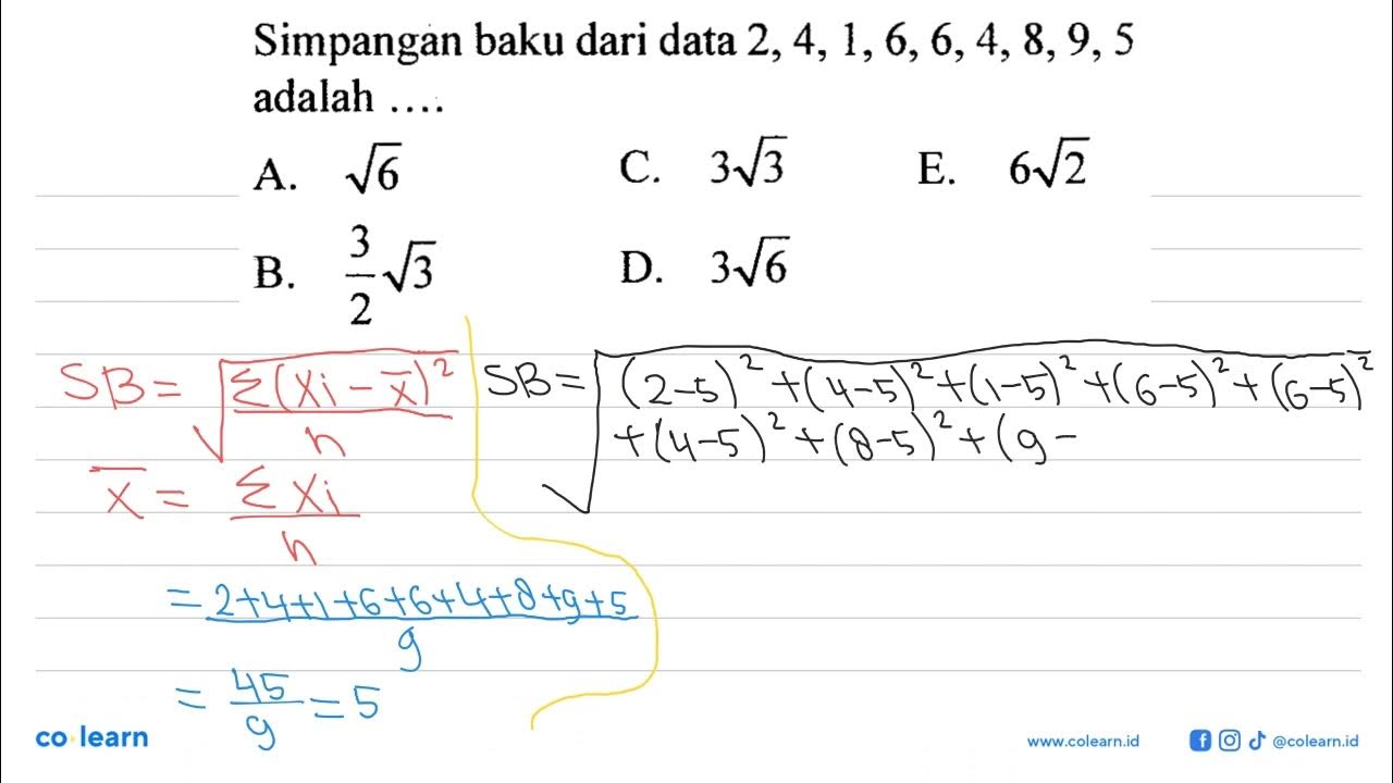 Simpangan baku dari data 2,4,1,6,6,4,8,9,5 adalah.... - YouTube