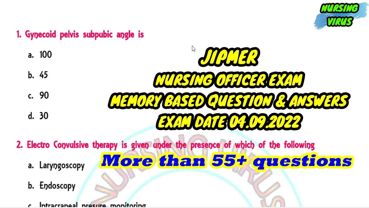 JIPMER Nursing officer Key Answers 2022 | JIPMER solved question paper ...
