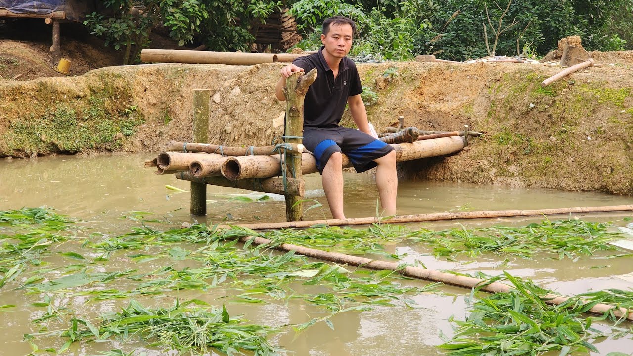 Cleaning fish ponds and making pond bridges for easier fish care ...