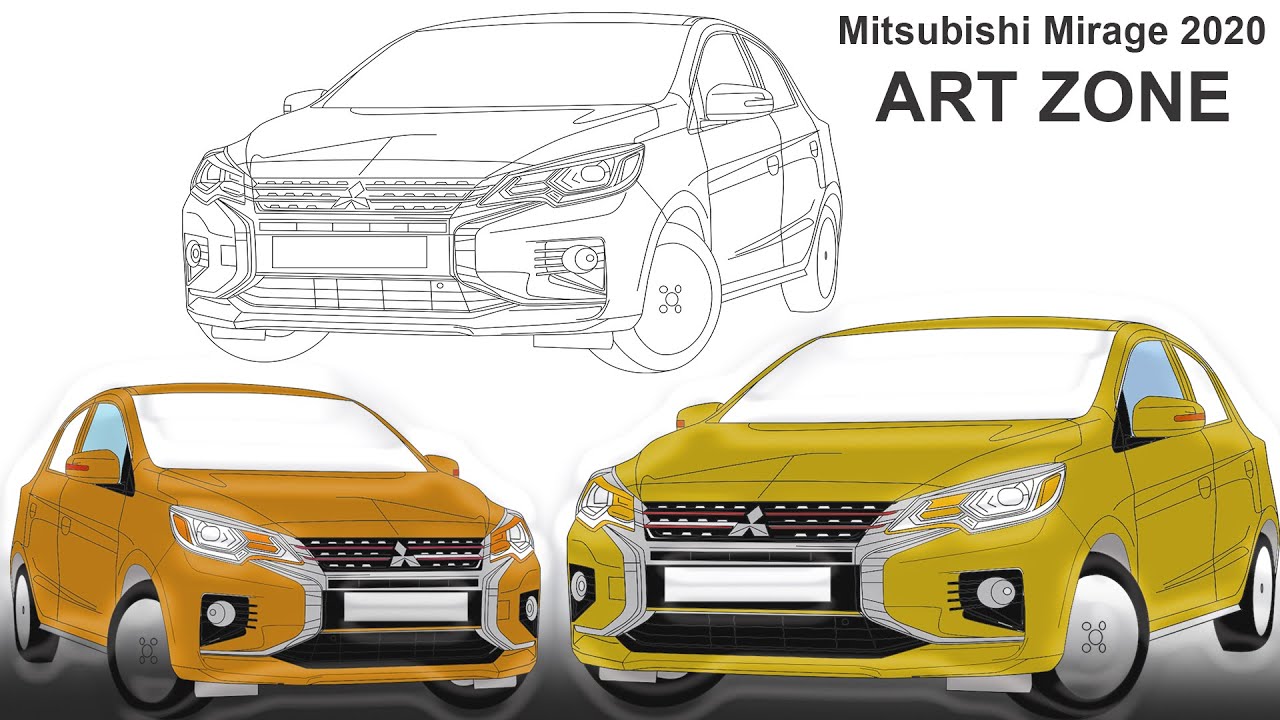 How to Draw Mitsubishi Mirage 2020 Digital Drawing Illustration Vector ...