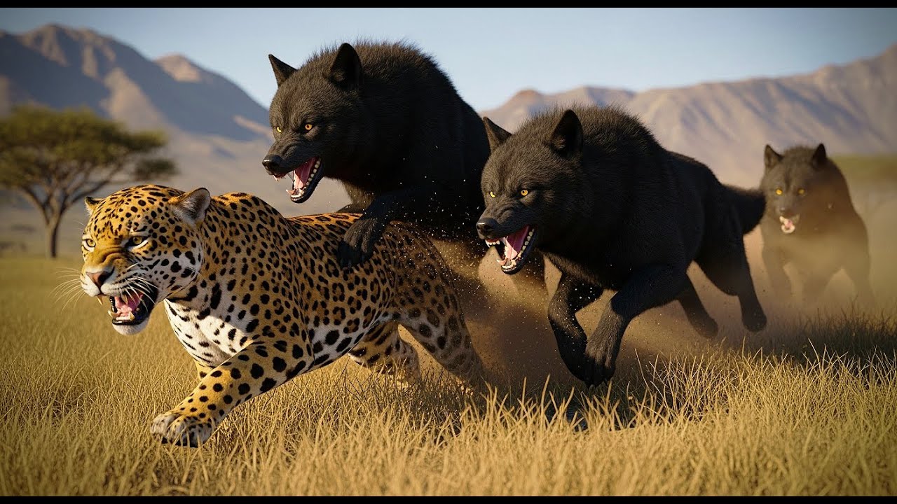 Three Black Wolves Hunting a Jaguar In Open Wild | Terrifying Moment ...
