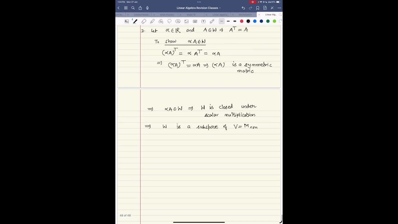 Lecture 9 (Introduction lecture on Vector space) of the Linear Algebra course - YouTube