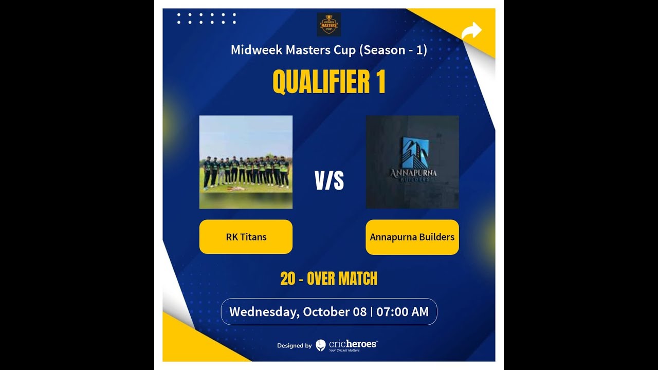 MIDWEEK MASTERS CUP SEASON-1 ( RK TITANS v/s ANNAPURNA BUILDERS ) - YouTube
