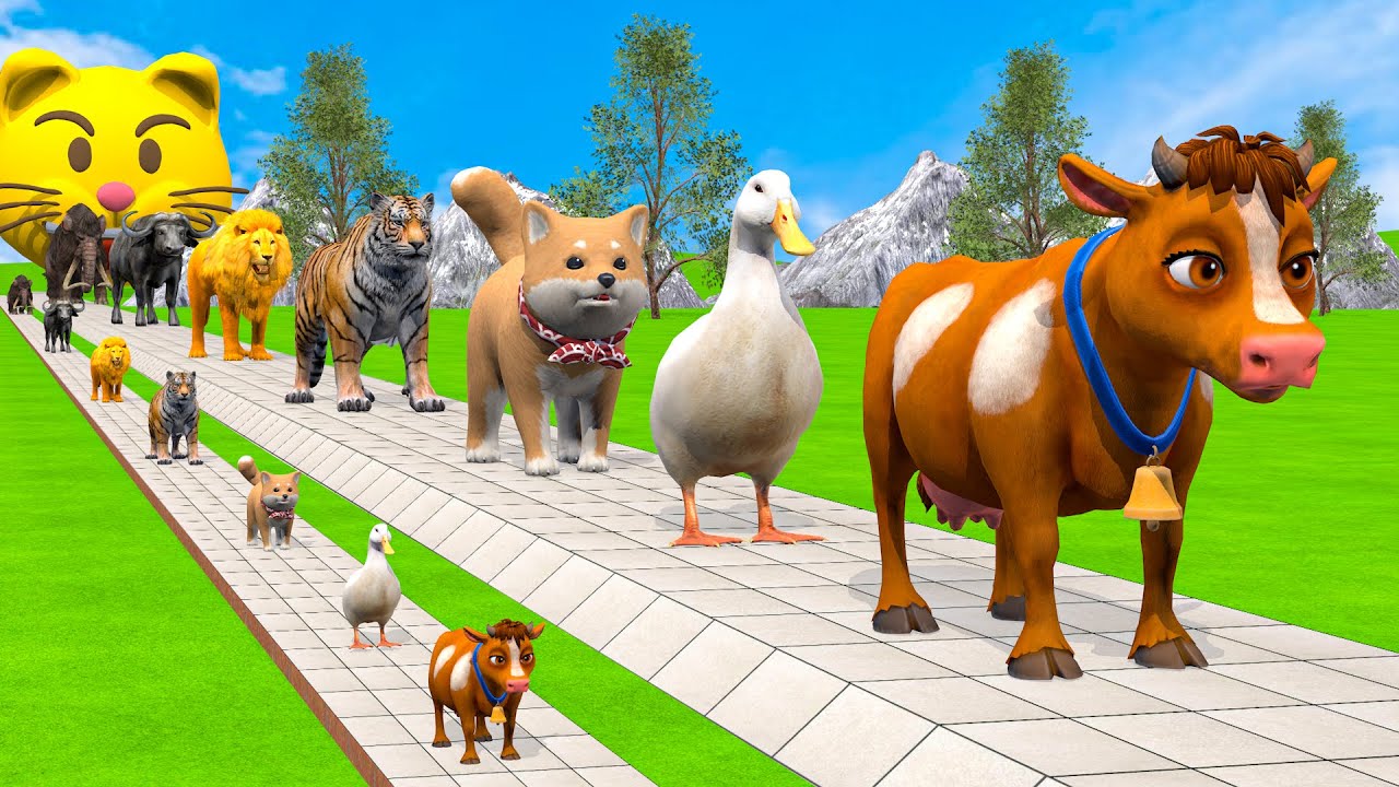 Long Slide Game With Cow Elephant Gorilla Hippopotamus Tiger - 3d ...