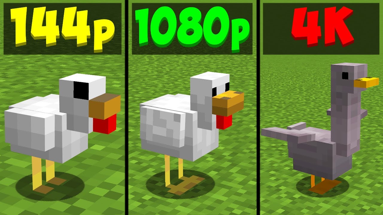 Minecraft textures in 144p vs 1080p vs 4k - YouTube