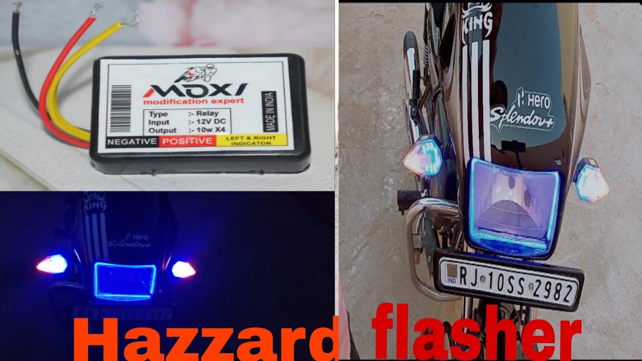 Splendor Plus modification |🔥16 pattern hazzar flasher install in bike ...