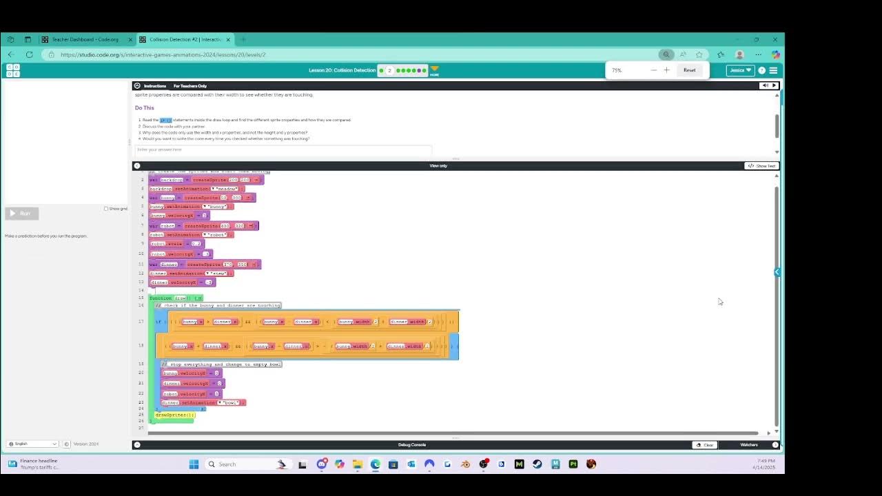 Lesson 20: Collision Detection: Level 2 - Code.org - CS Discoveries - Interactive Animations ...