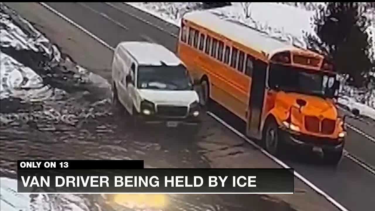 Van driver in close call with school bus being held by ICE - YouTube