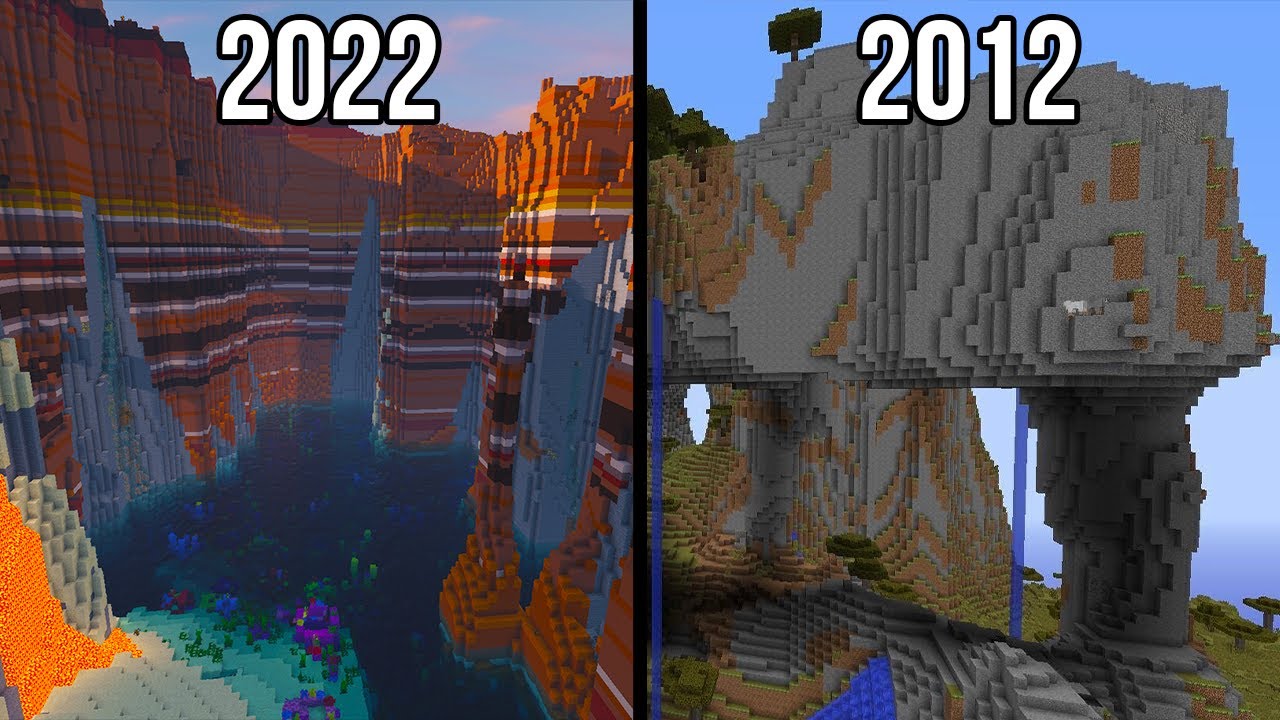 minecraft world generation in 2012 vs now - YouTube